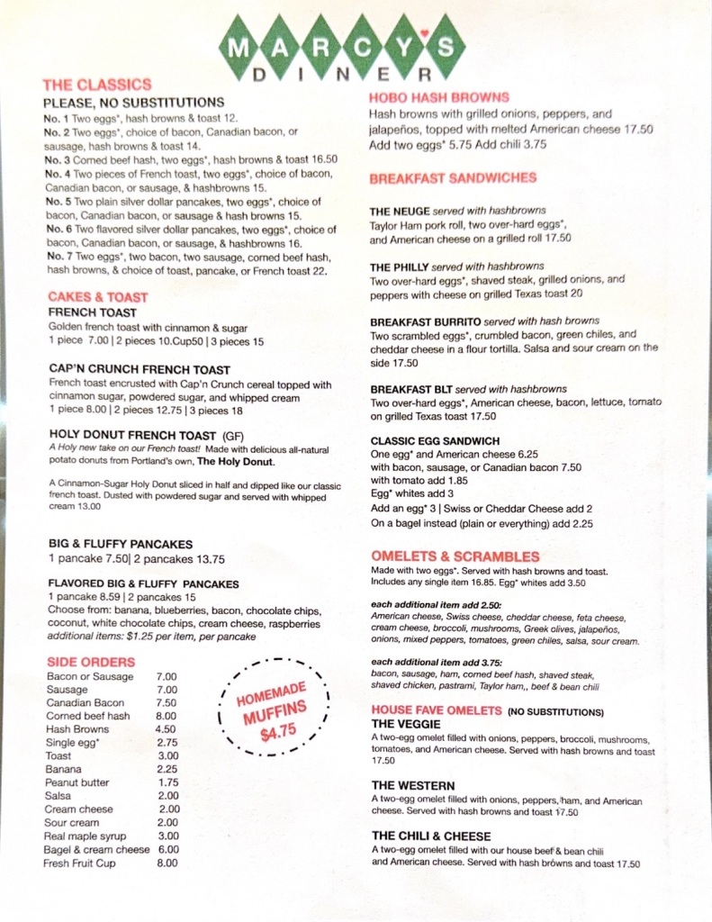 MENU – Marcy's Diner